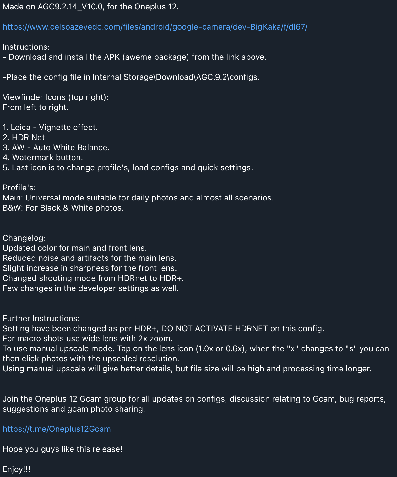 Config Files for BigKaka's GCam 9.2